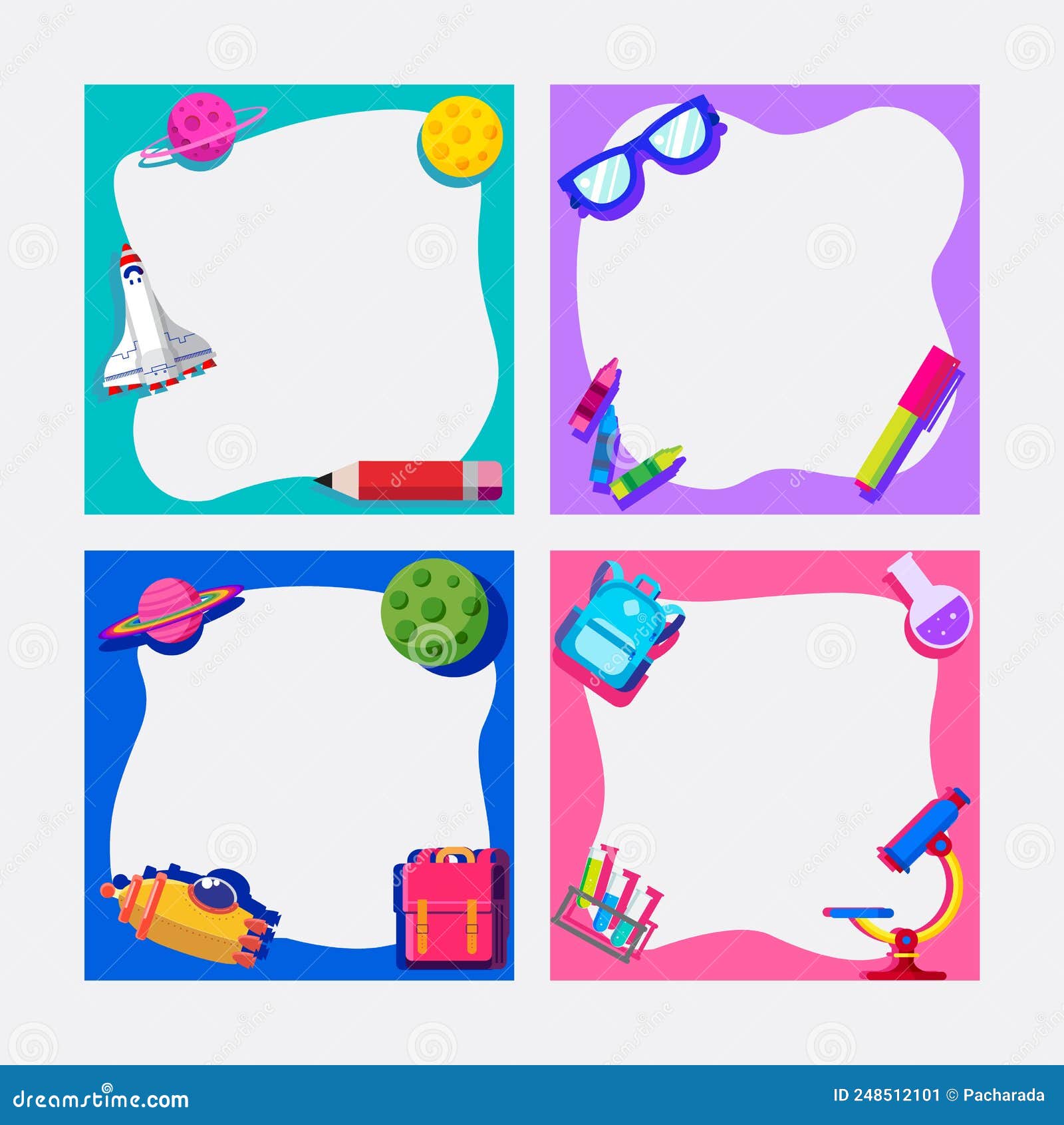 Back To School, Frame Square Template Banner, Kids Vector Illustration ...