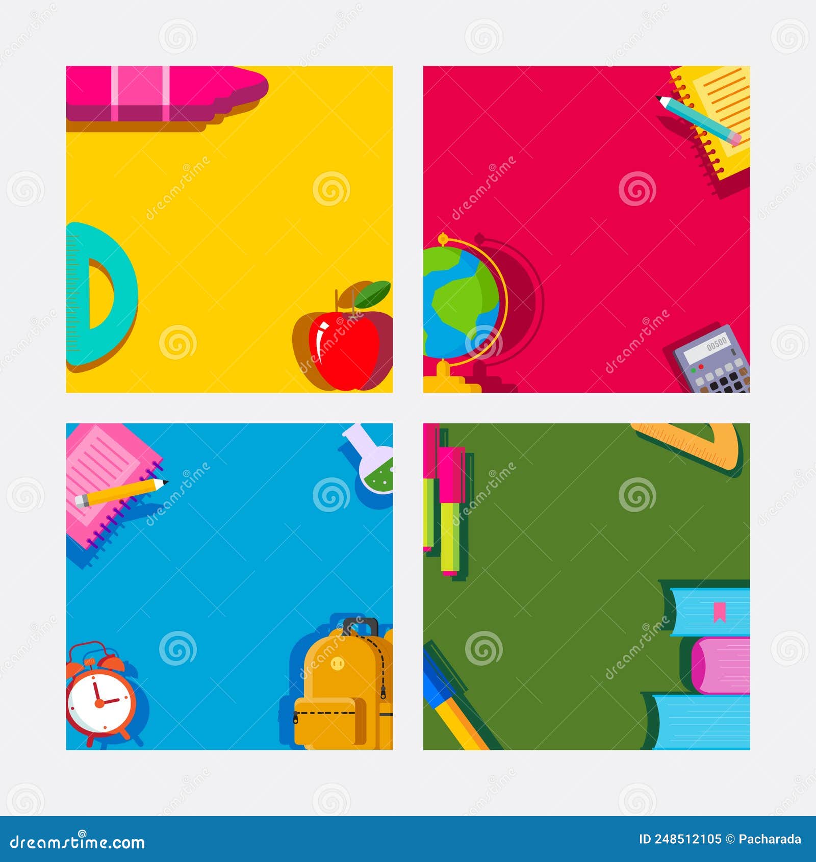 Back To School, Frame Square Template Banner, Kids Vector Illustration ...