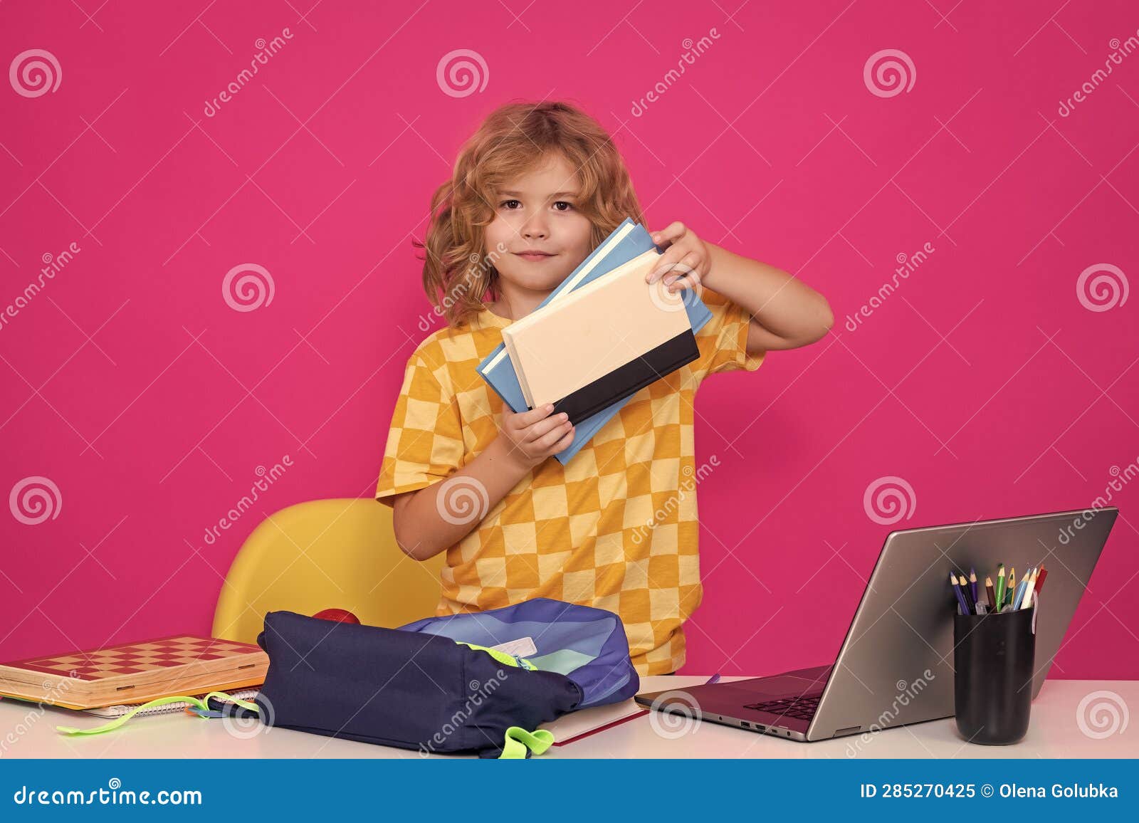 Back To School. Funny Little Boy from Elementary School with Book ...