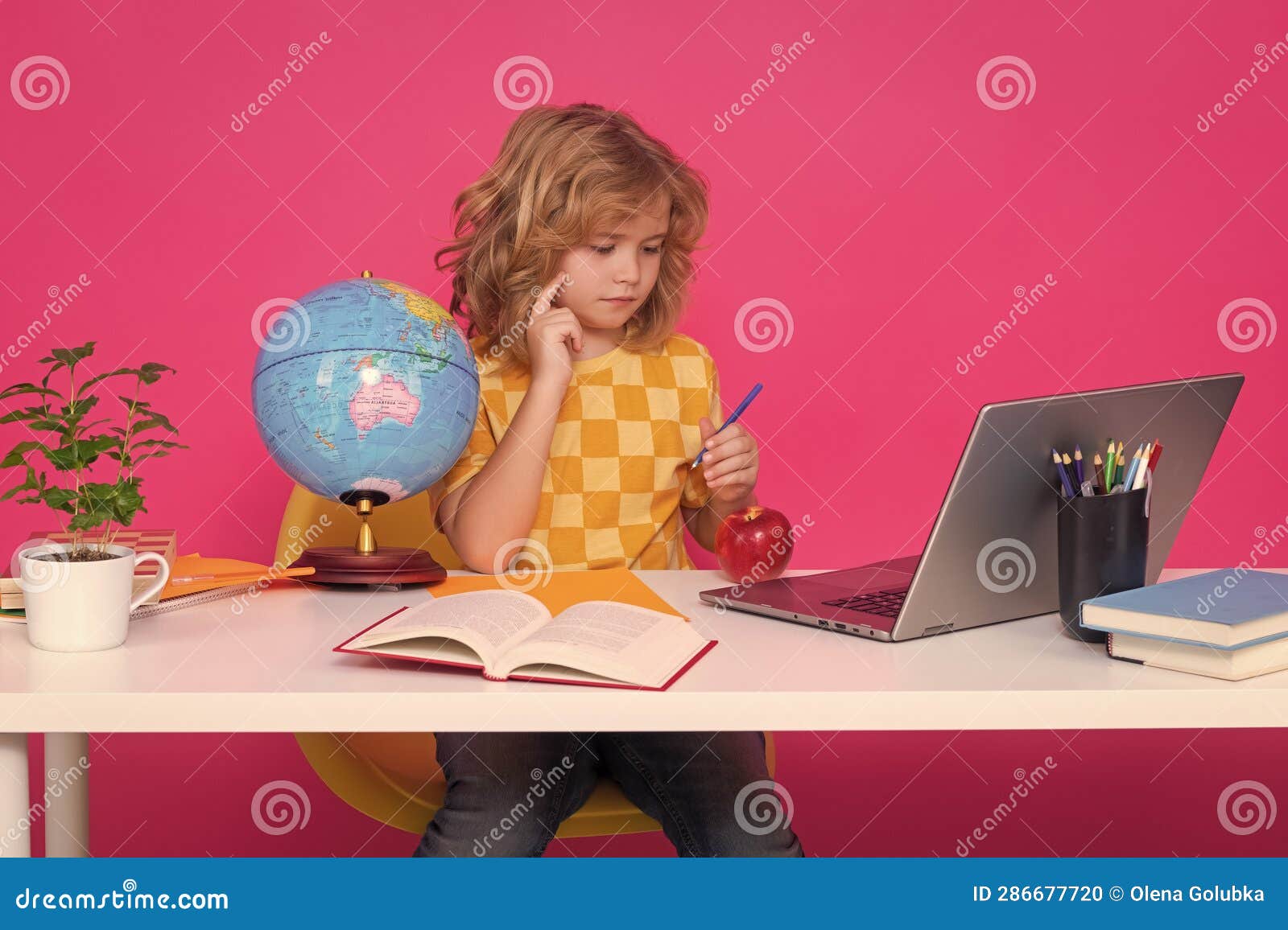 Back To School. Funny Little Boy from Elementary School with Book ...