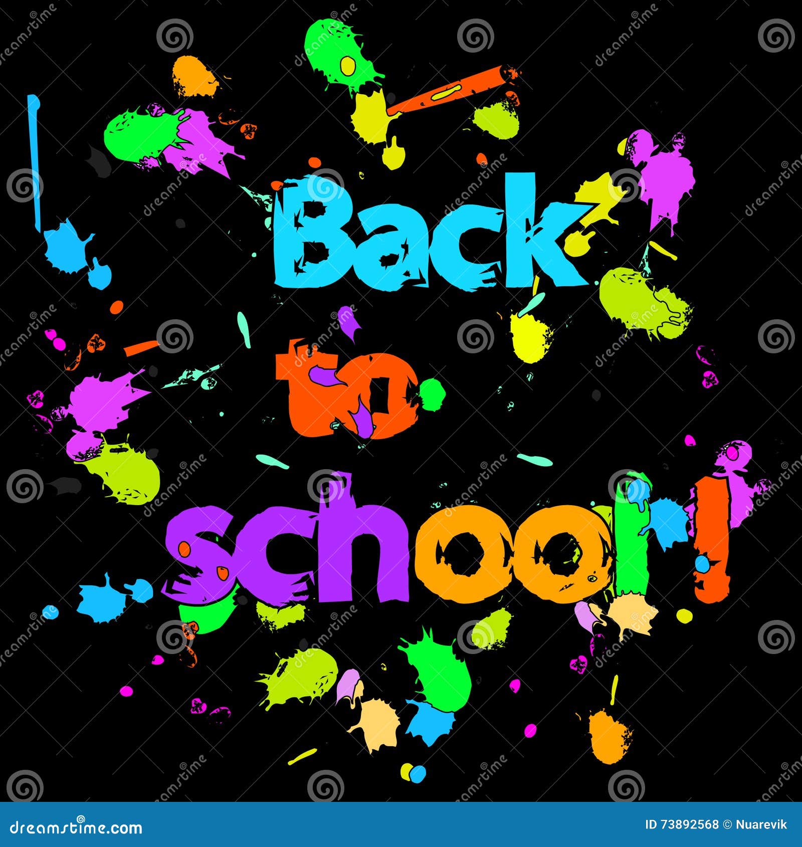 Back To School Graffiti Colorful Poster with Ink Drops Stock ...