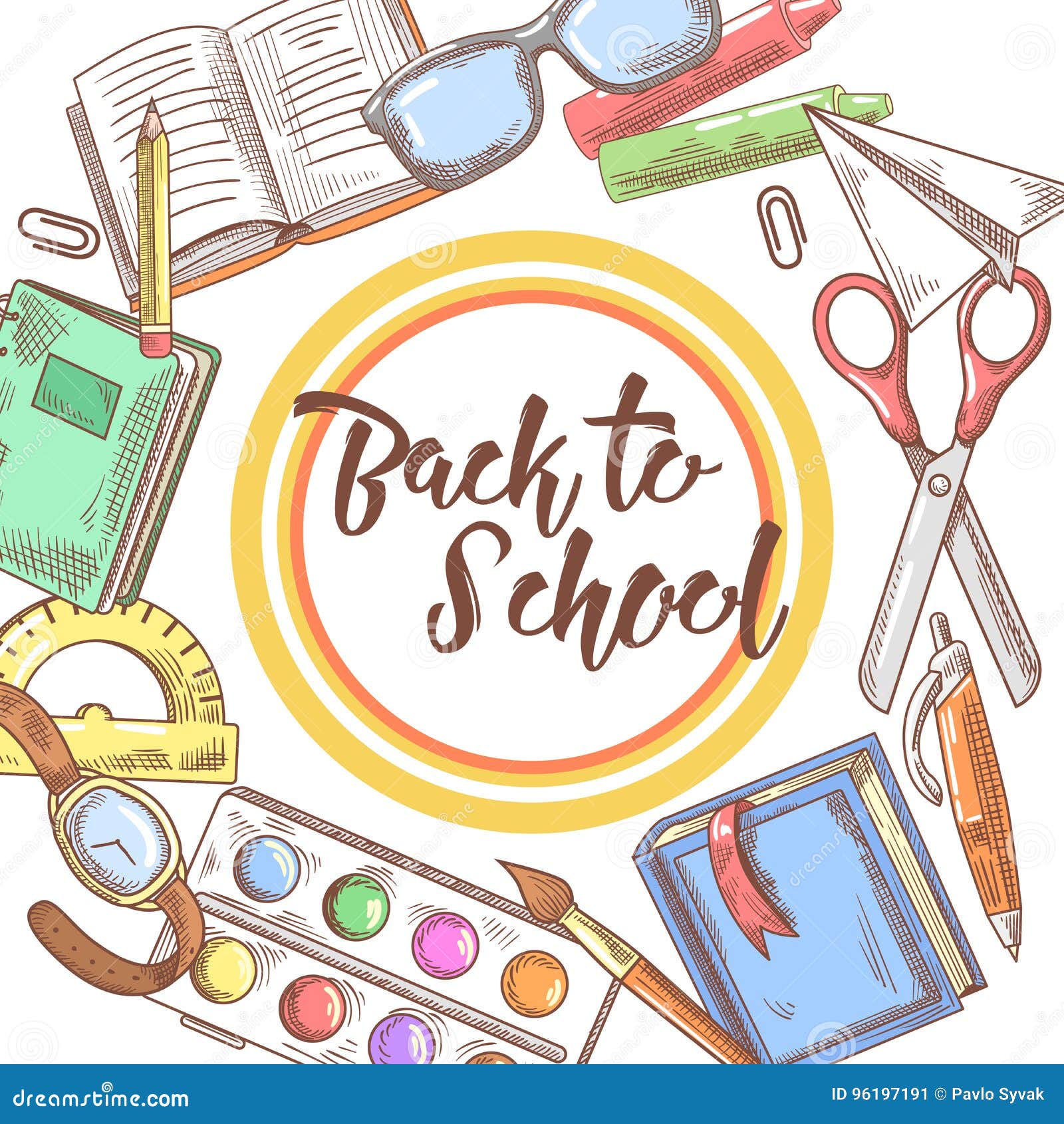 Back To School Hand Drawn Background. Educational Concept with Books ...