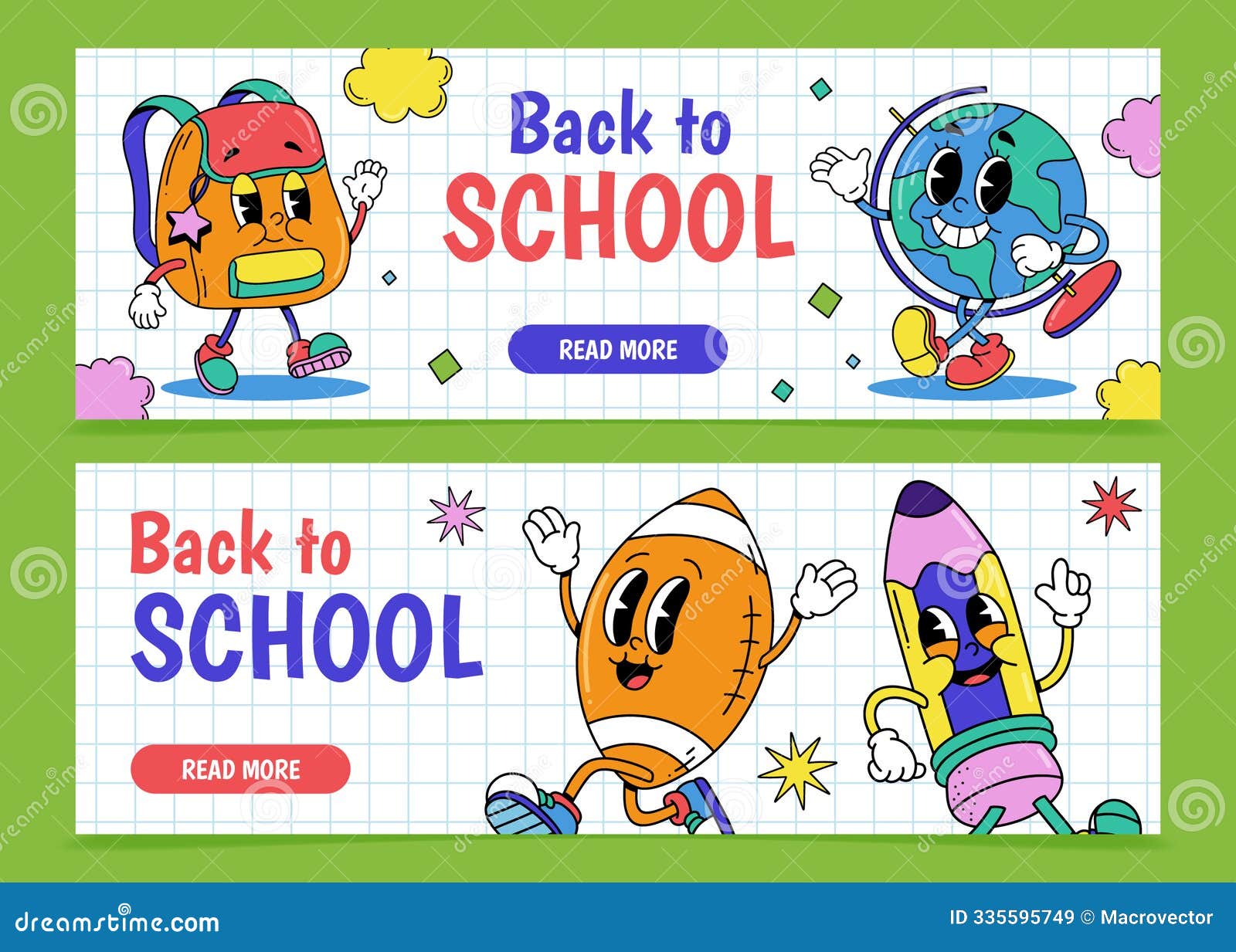 Back To School Hand Drawn Cartoon Banner Set Stock Illustration ...