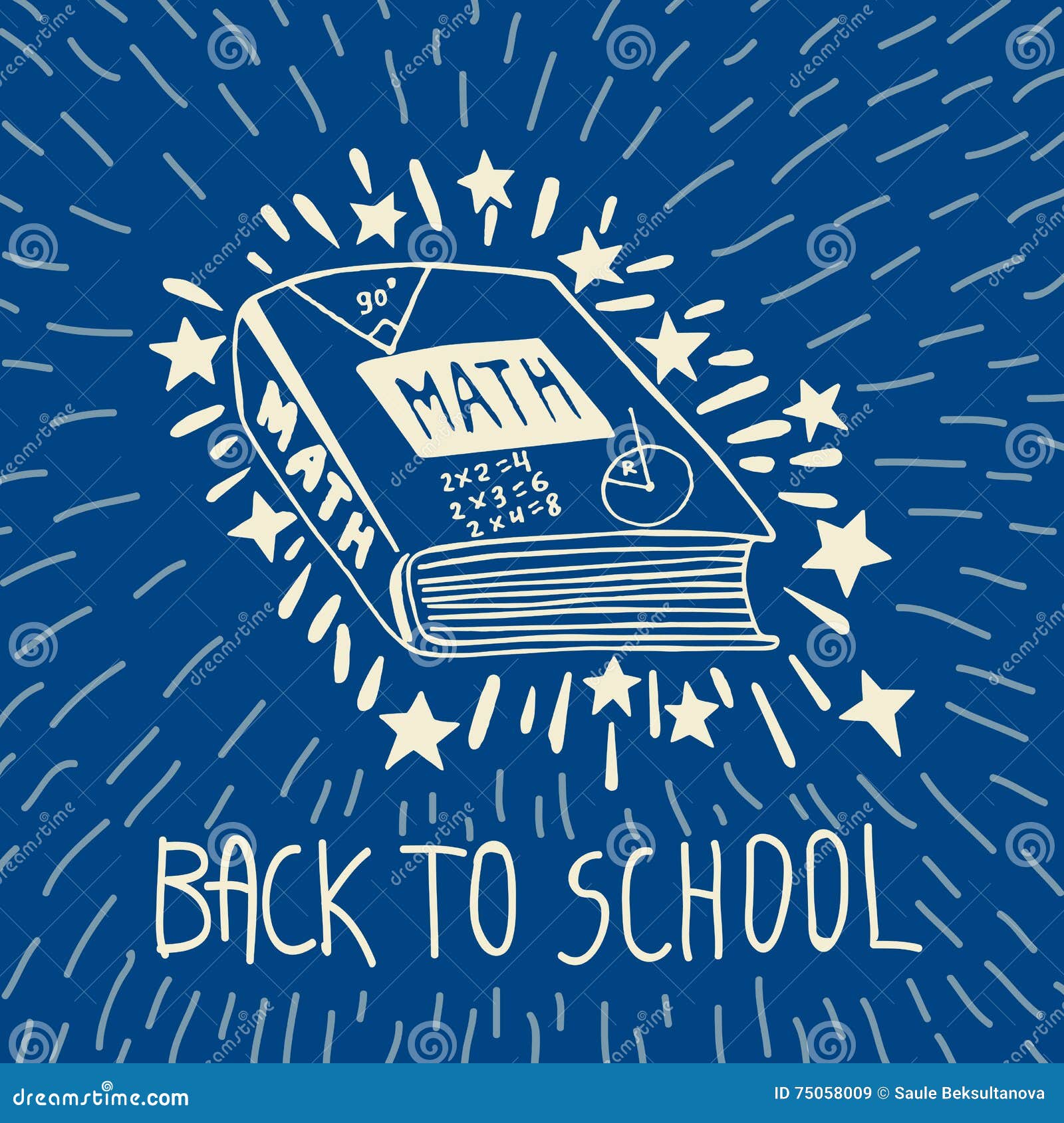 Back To School Hand Drawn Doodle Card with Math Textbook Stock ...