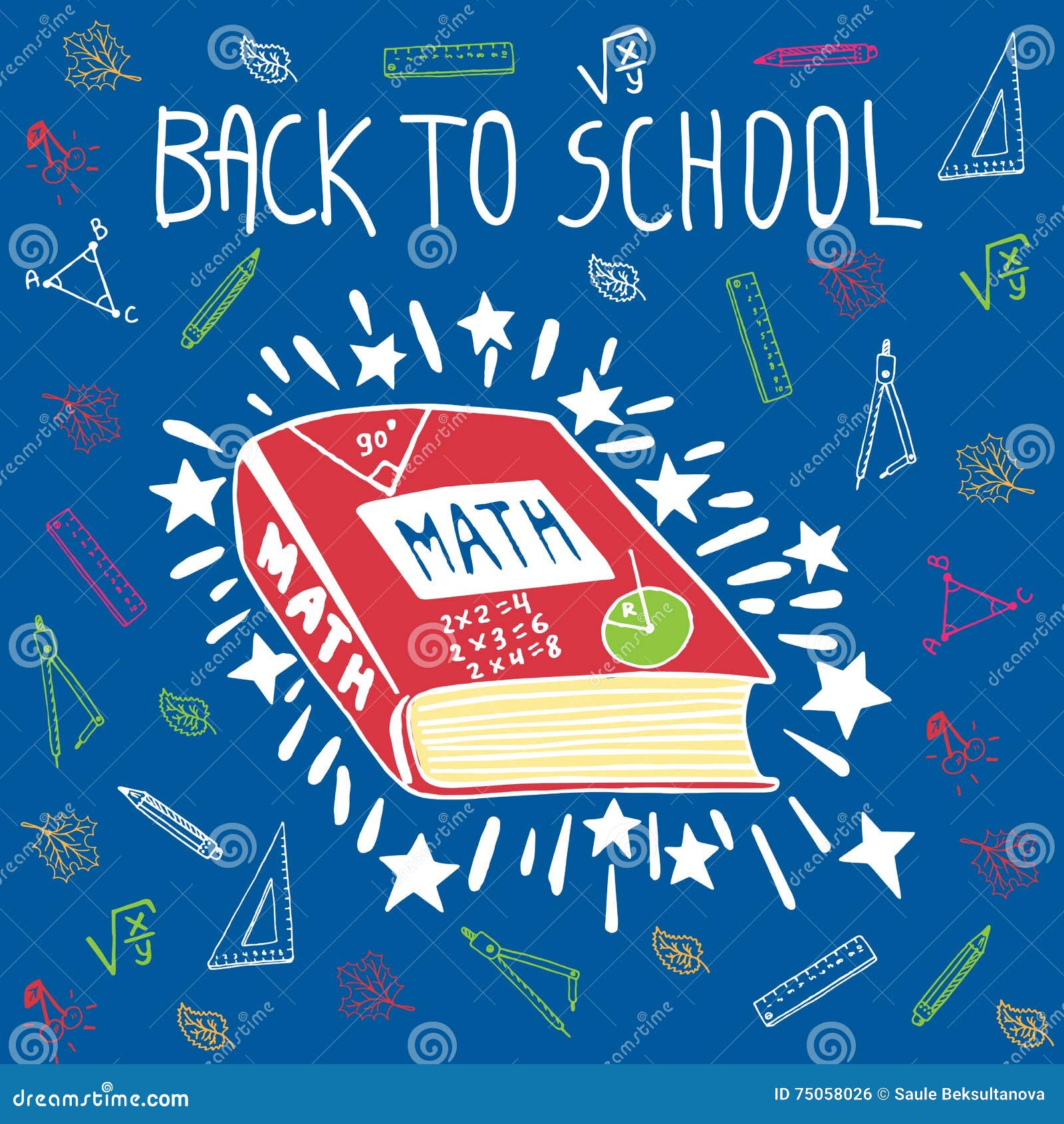 Back To School Hand Drawn Doodle Card with Math Textbook Stock ...