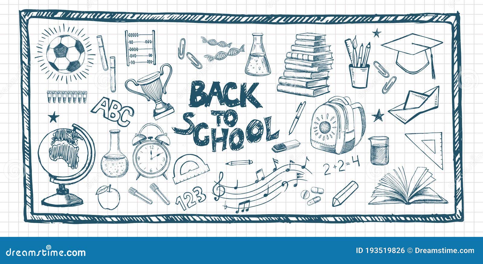 Back To School. Hand Drawn Doodle Illustration. Vector Set. Stock ...