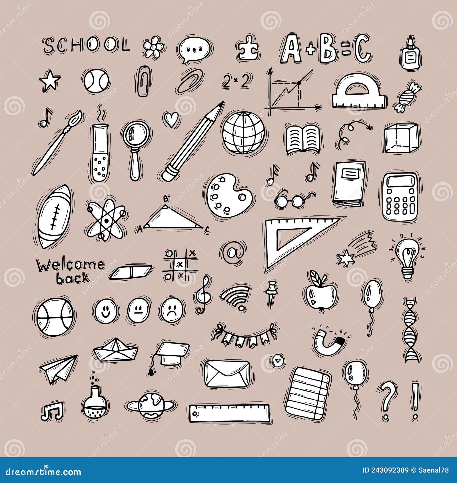 Back To School. Hand Drawn Doodle Set of School Objects and Symbols ...