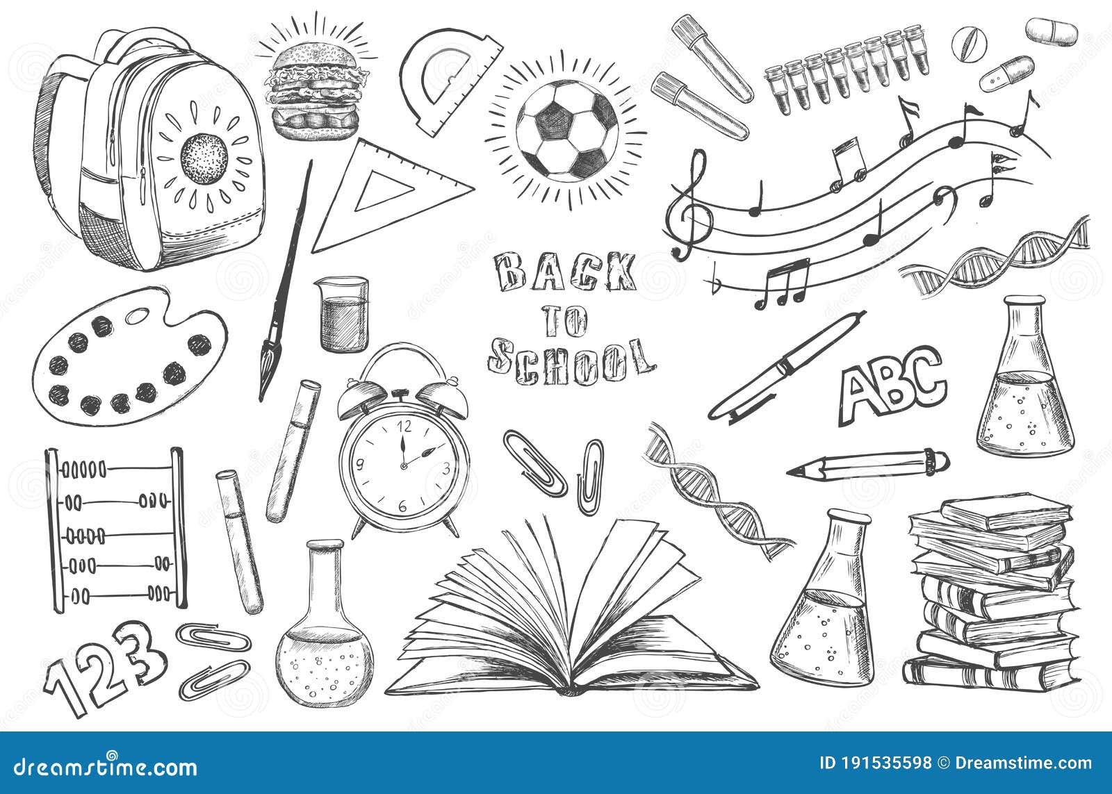 Back To School Hand Drawn Set Stock Vector - Illustration of sign, math ...