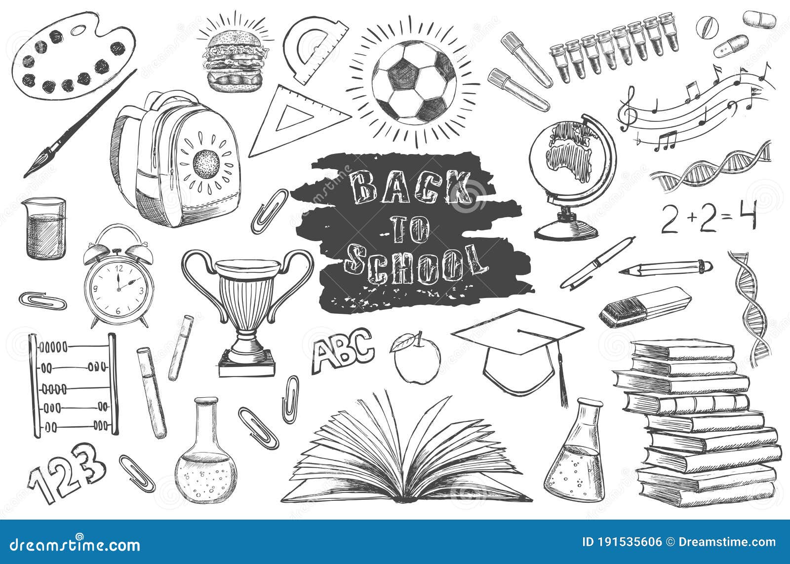 Back To School Hand Drawn Set Stock Vector - Illustration of pattern ...