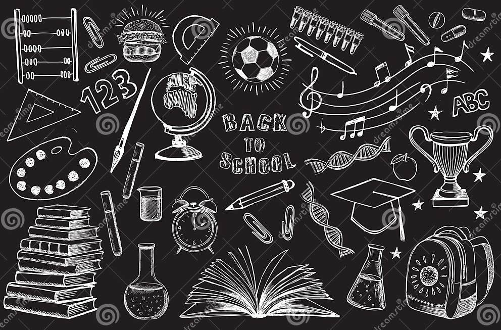 Back To School Hand Drawn Set Stock Vector - Illustration of ...