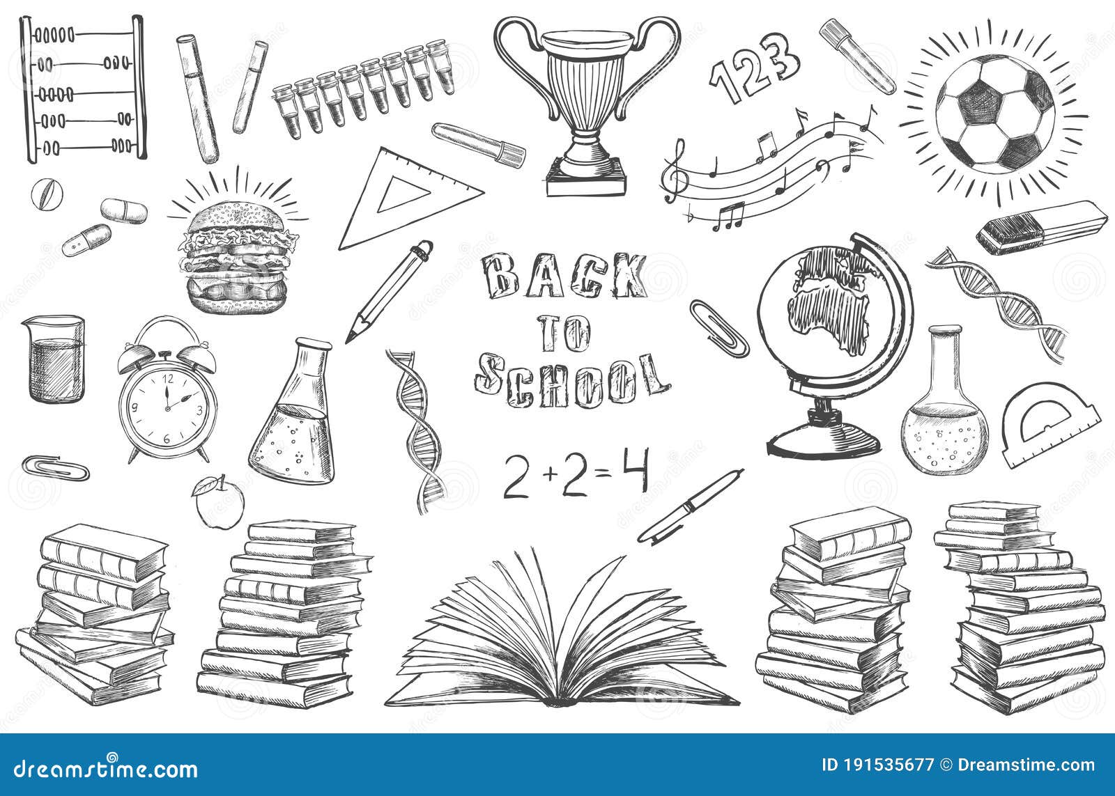 Back To School Hand Drawn Set Stock Vector - Illustration of design ...