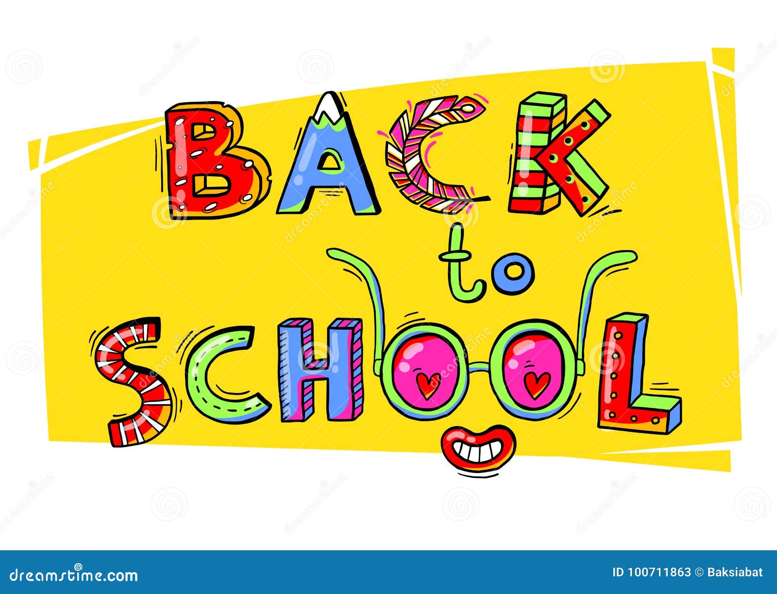 Back To School Hand Drawn Words in a Fun Cartoon Style.Vector ...