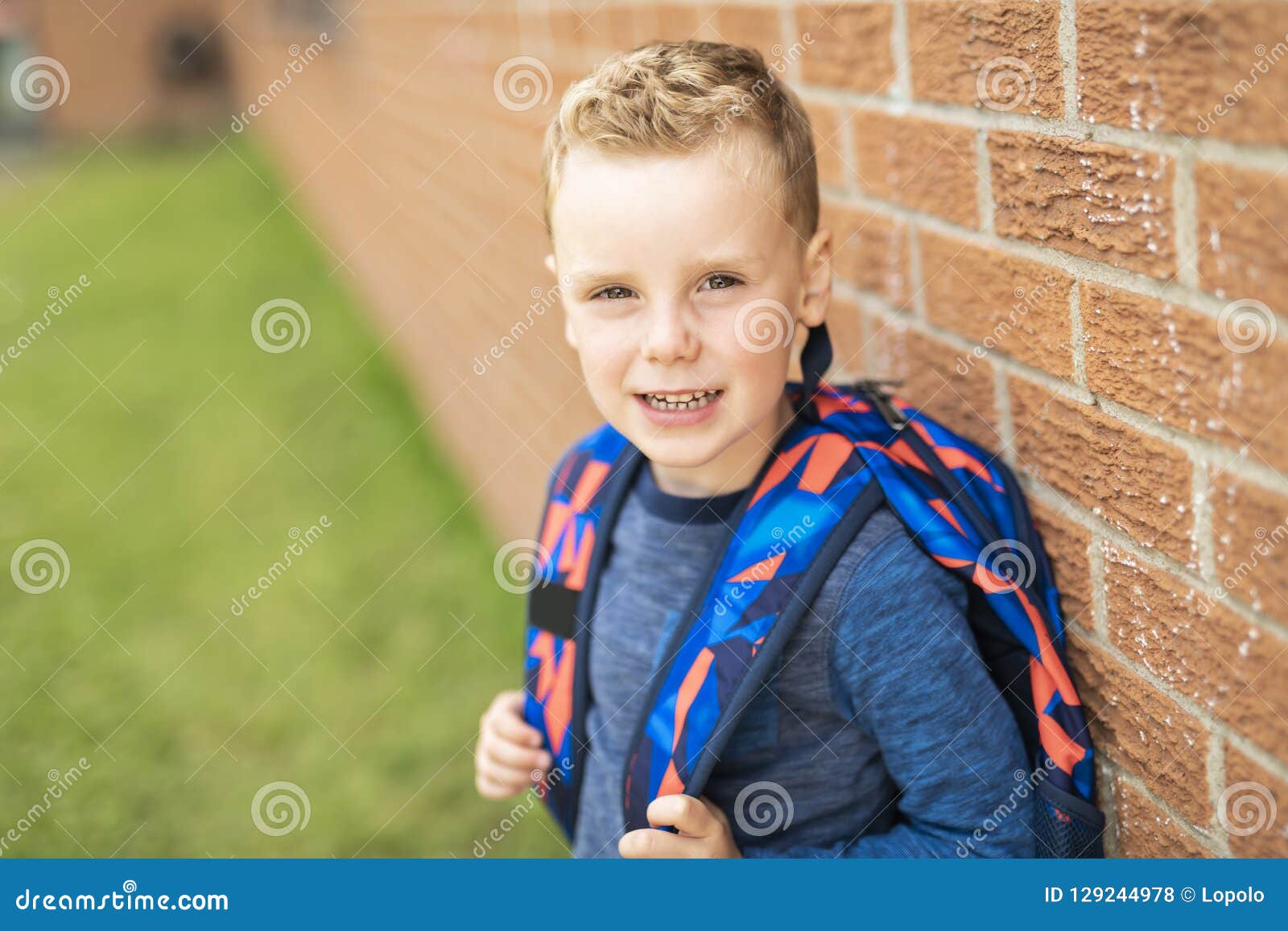 A Back To School. Happy Little Boy with Backpack Stock Photo - Image of ...