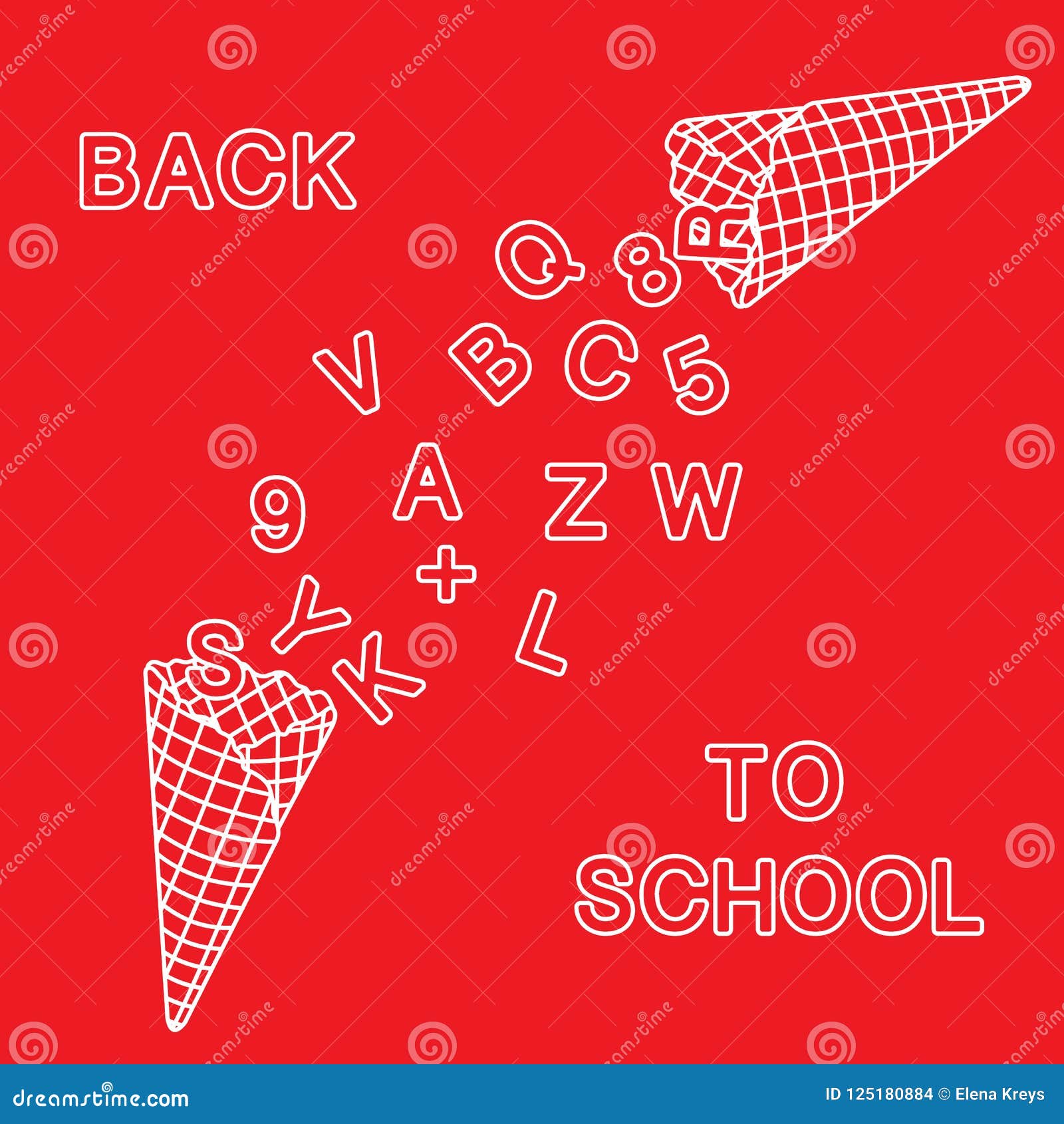 Back To School. Ice Cream Cones, Letters, Numbers. Stock Vector ...