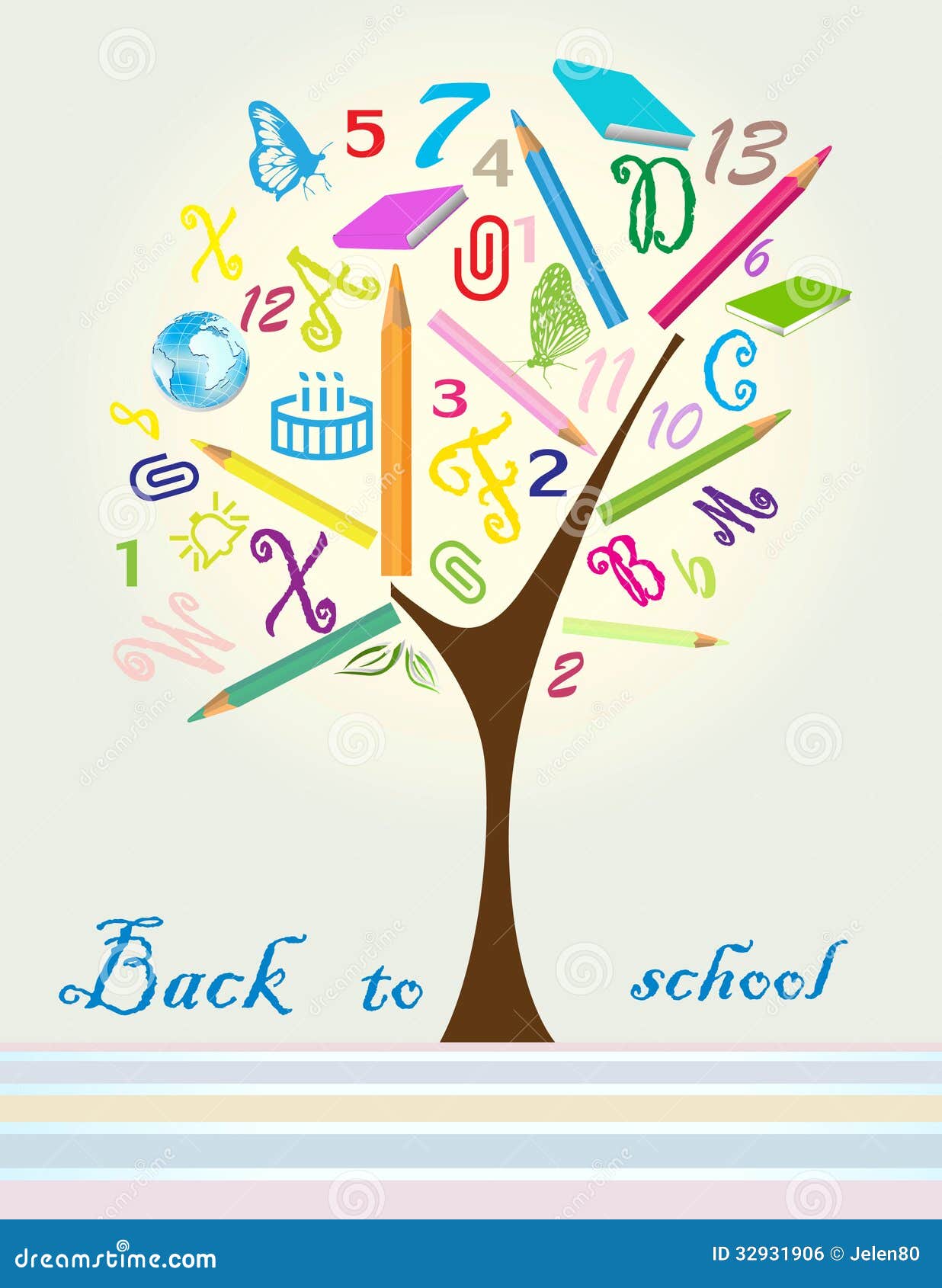Back To School Icons on the Tree Stock Vector - Illustration of ball ...