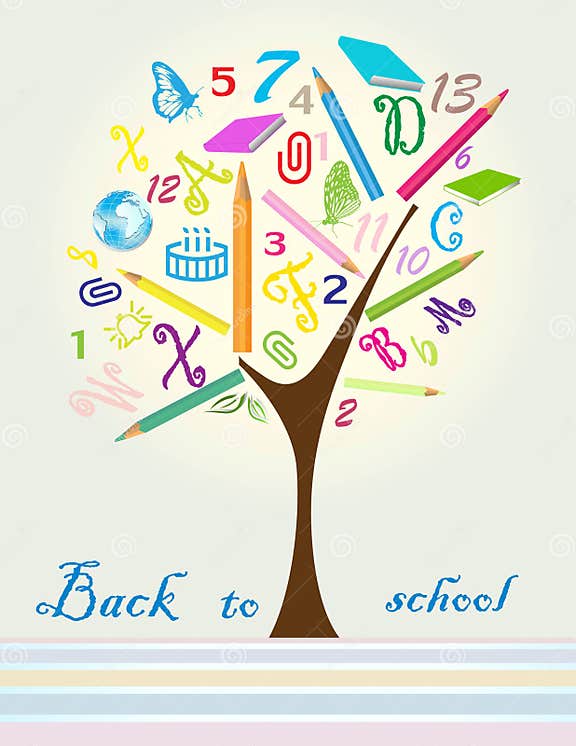 Back To School Icons on the Tree Stock Vector - Illustration of ball ...