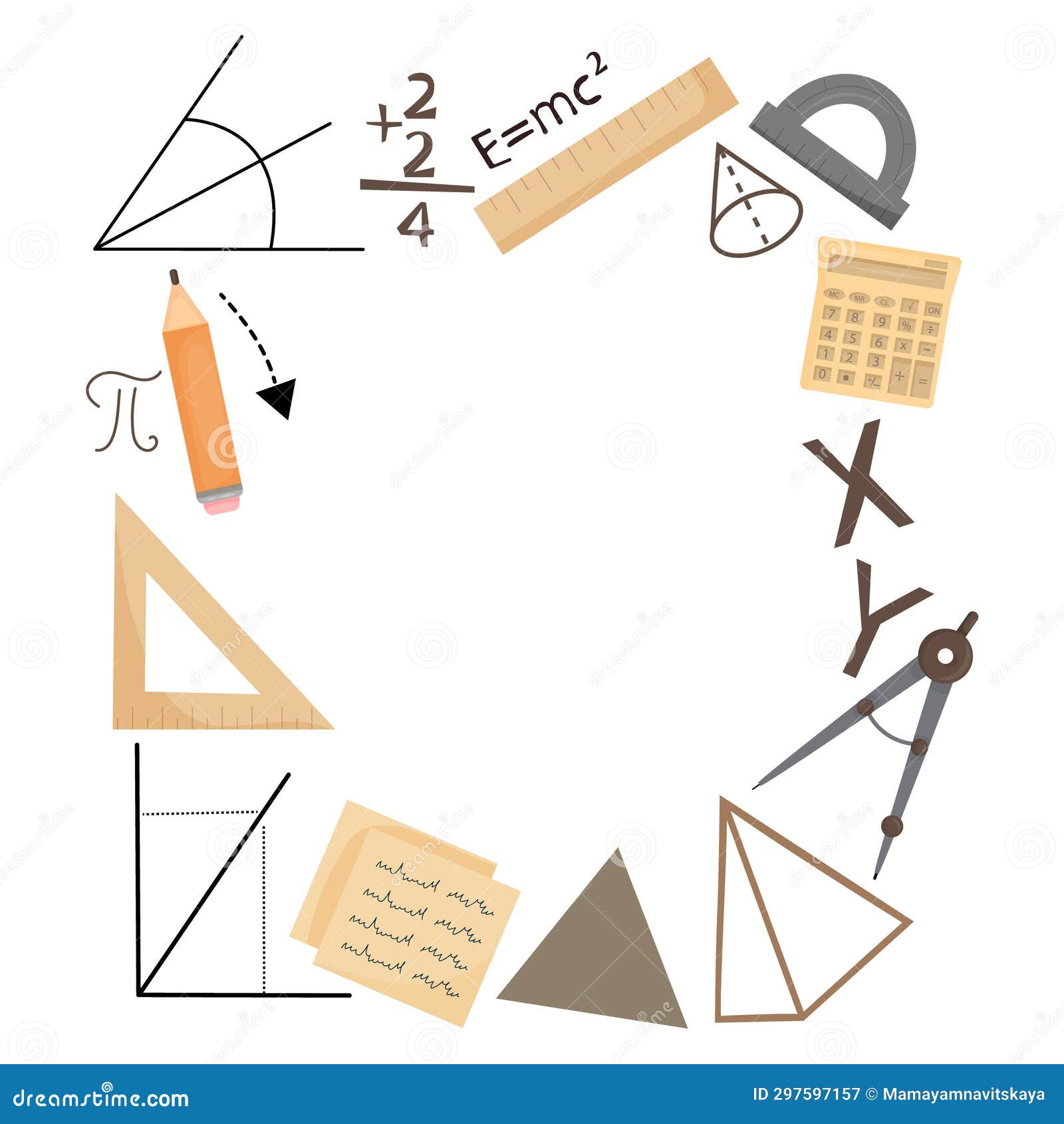 Back To School Illustration. Math Supplies Frame Clipart Set, Education ...