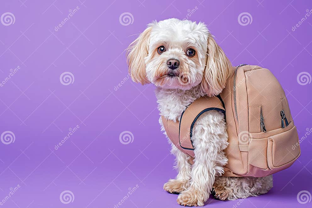 Back To School Image with a Cute Dog and a Backpack. Stock Photo ...