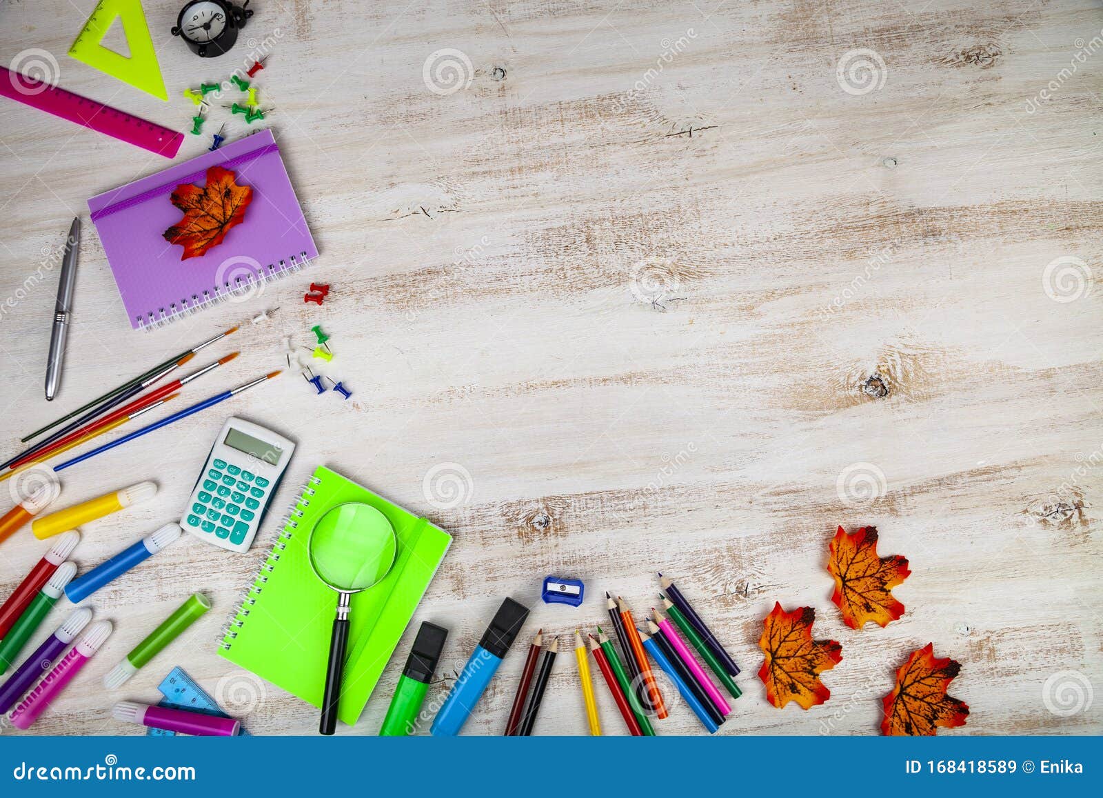 Items for the School on a Wooden Table Stock Image - Image of education ...