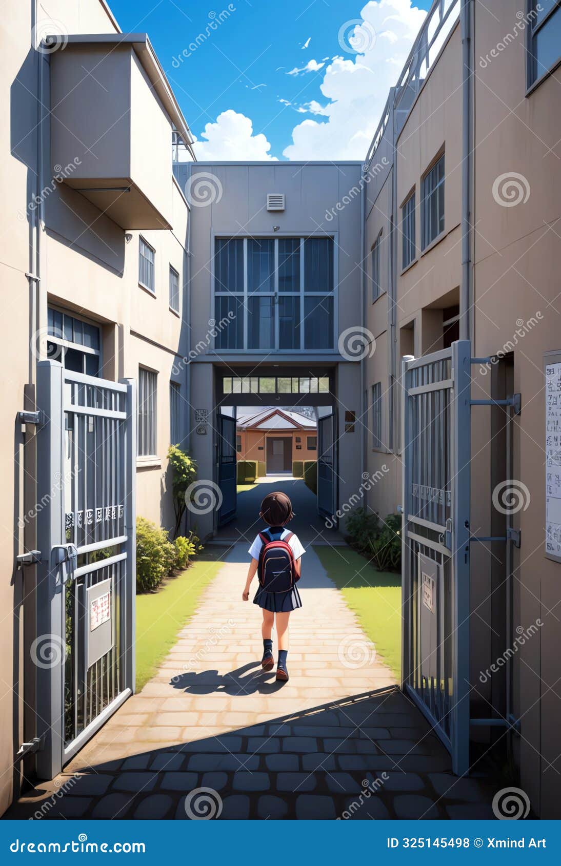 Back To School Kid Student Walking at School Gate Stock Illustration ...