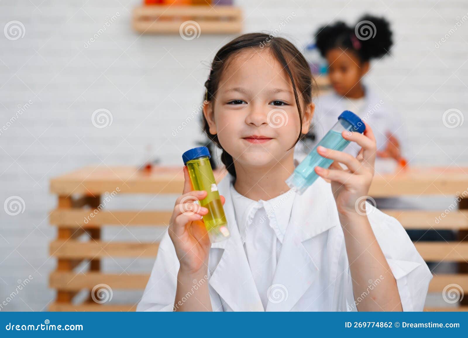 Child in Classroom at School, Kid Dressed Science Lab Coat. Science ...
