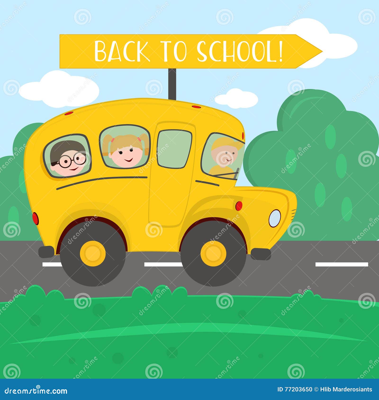 Back To School Kids Riding on Bus. Vector Stock Illustration ...