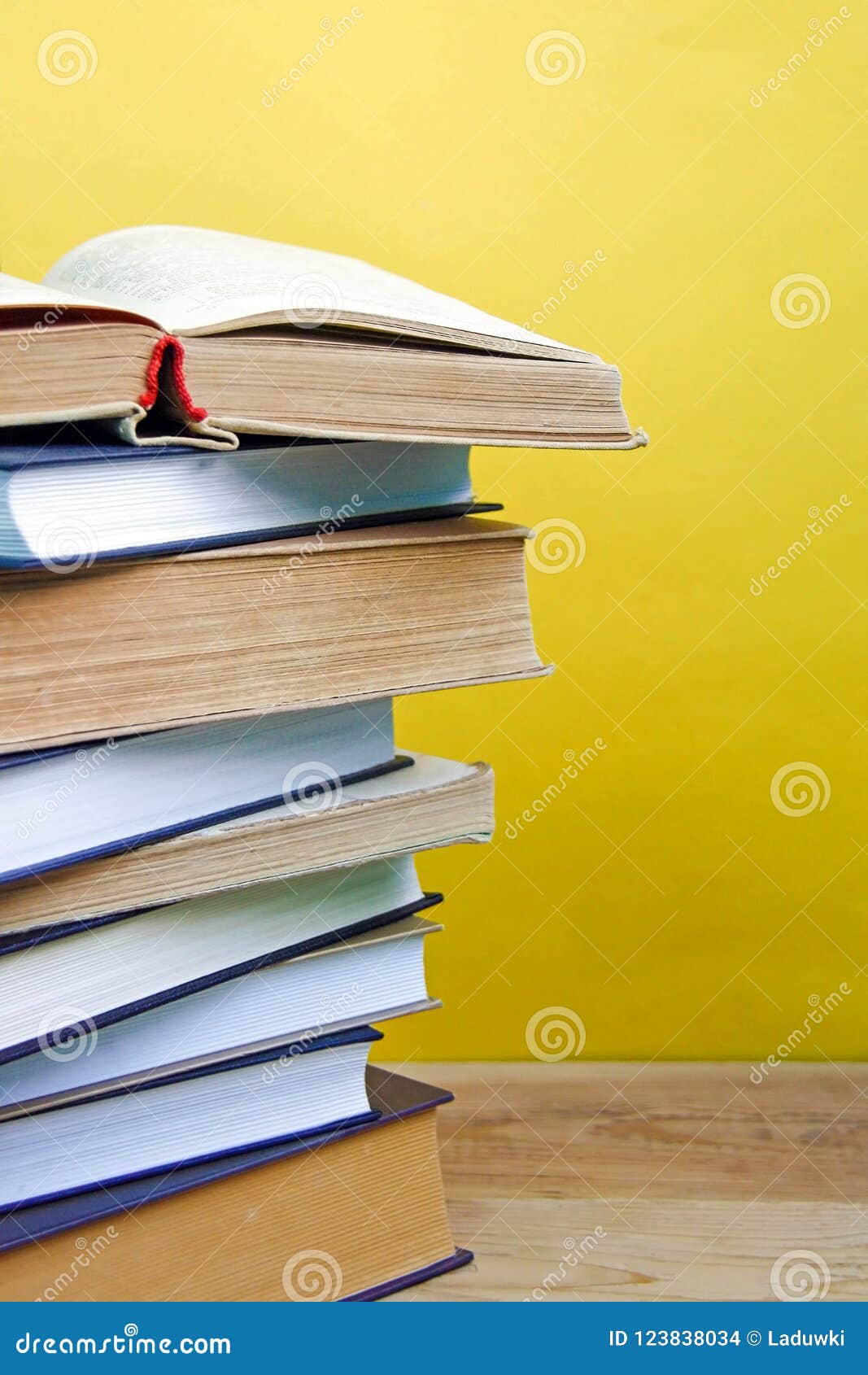Back To School and Knowledge Concept. Stack of Books on Wooden ...