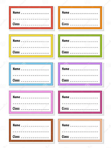 Back To School Labels. Set Stickers for Notebook. Name and Class ...