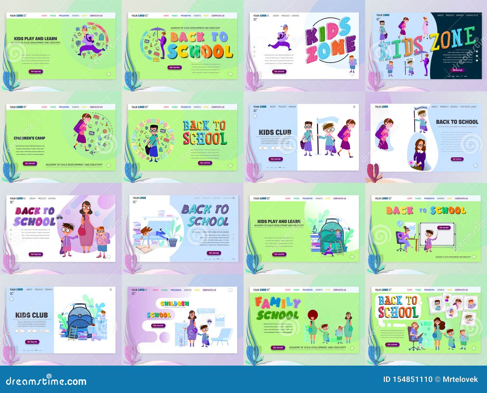 Back To School Landing Page Templates for a Kids Site, with Tiny Flat ...