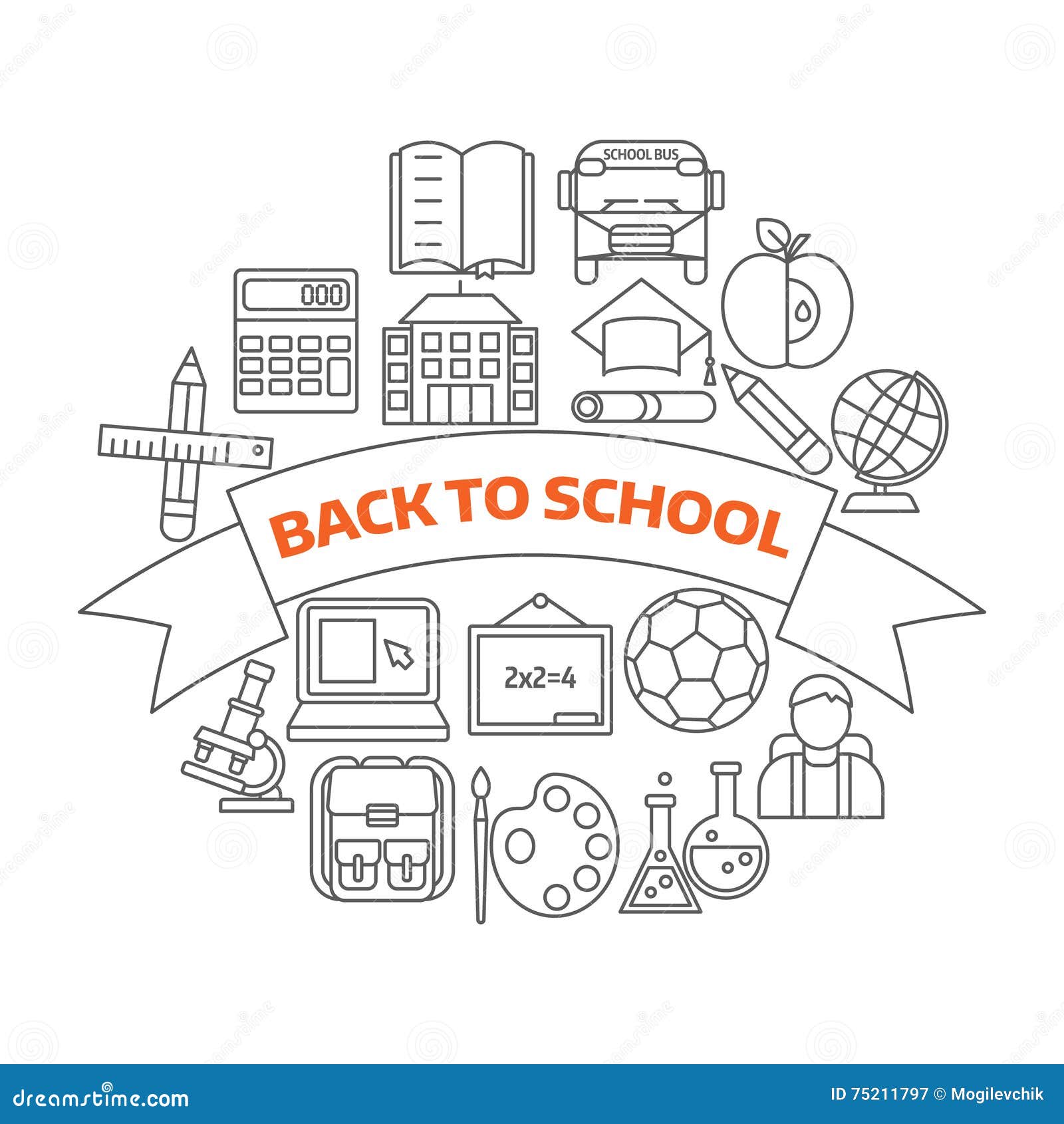 Back To School Linear Icons Stock Vector - Illustration of calculator ...