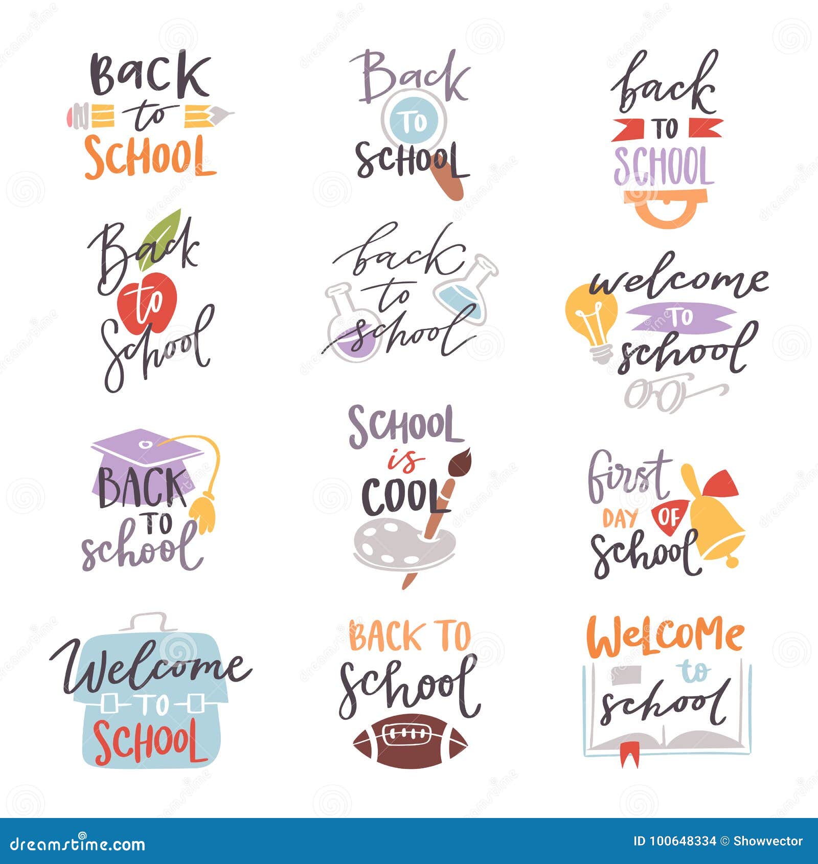 Back To School Logo Badge Lettering Design Text Vector Set Illustration ...