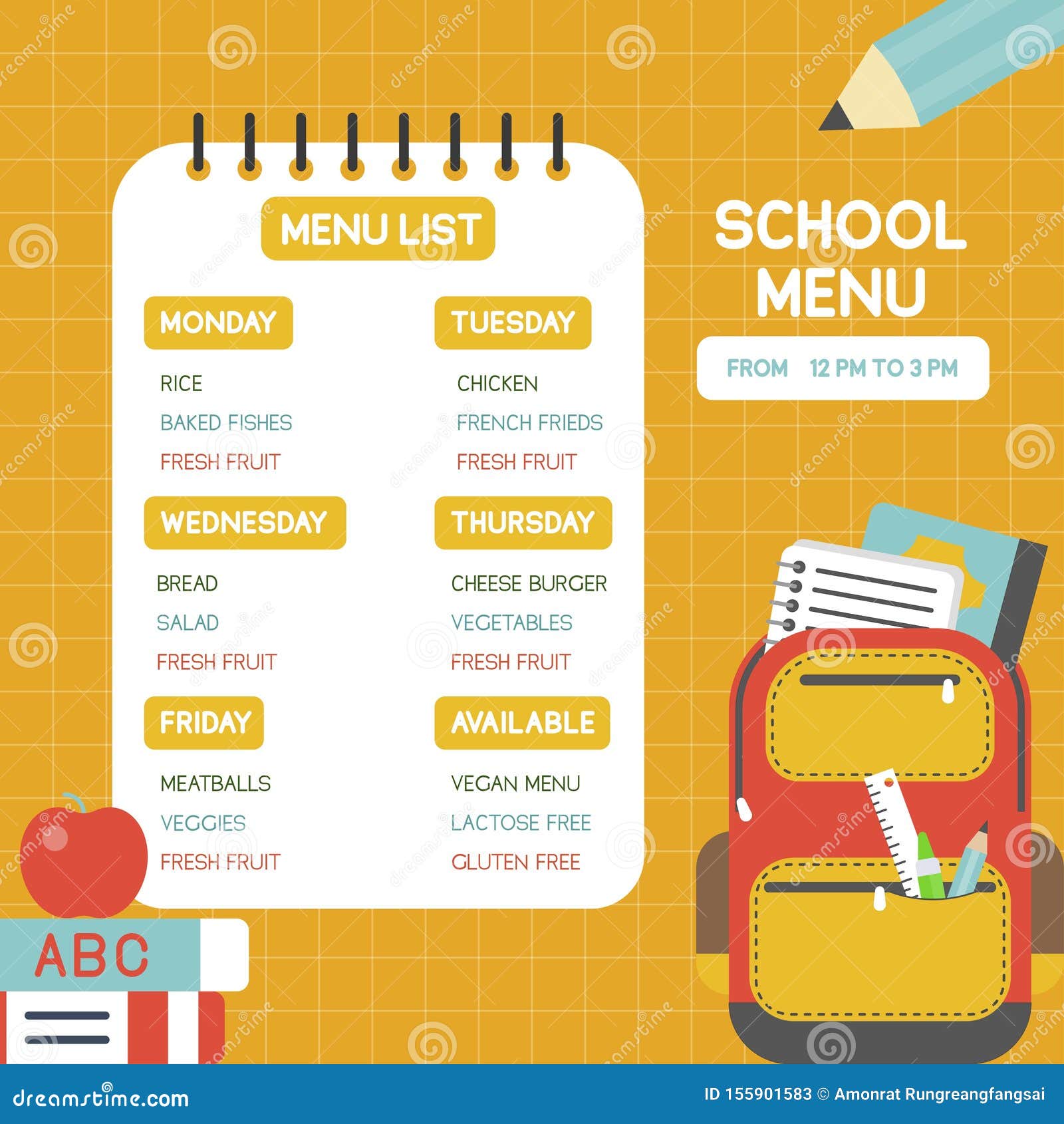 Back To School, School Menu Poster Template Stock Vector - Illustration ...