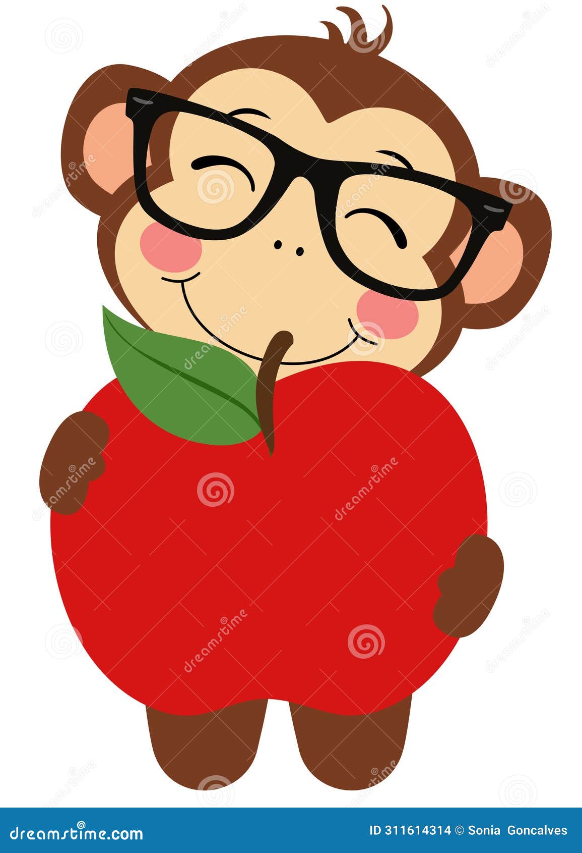 Back To School Monkey Holding an Apple Stock Vector - Illustration of ...