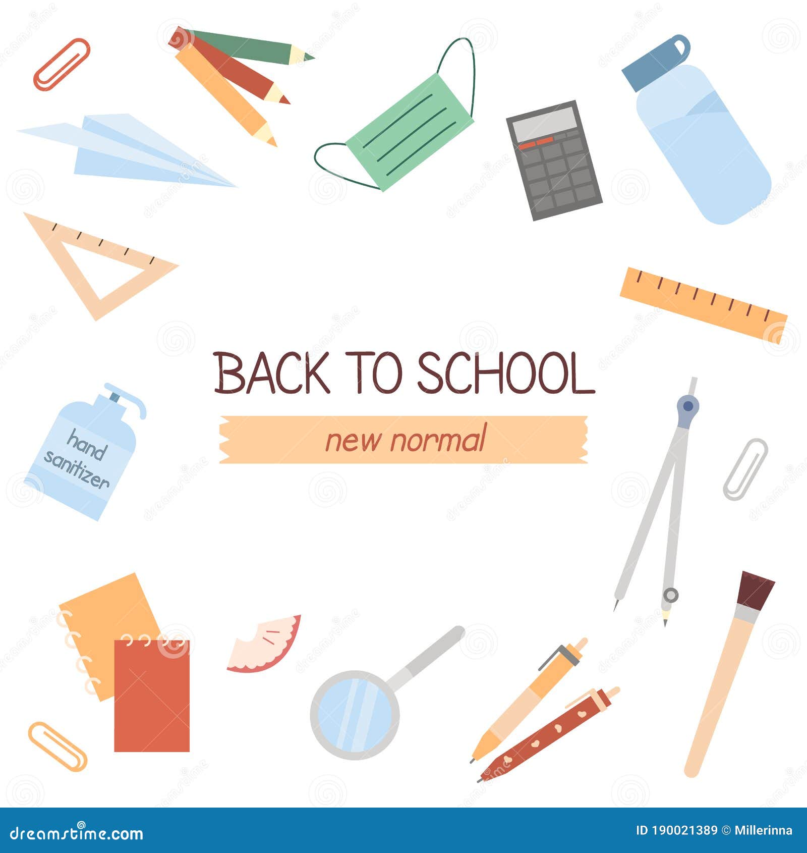 Back To School New Normal Slogan Written on Postcard. Set of Various ...