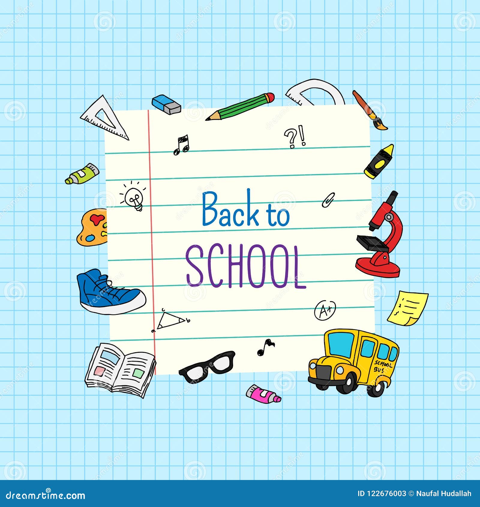 Back To School. Note Paper Template Design With Colored School Activity ...