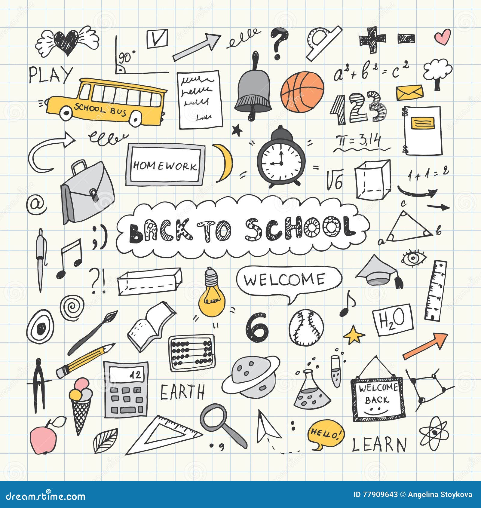 Back To School. Notebook Doodle Set Stock Vector - Illustration of ...