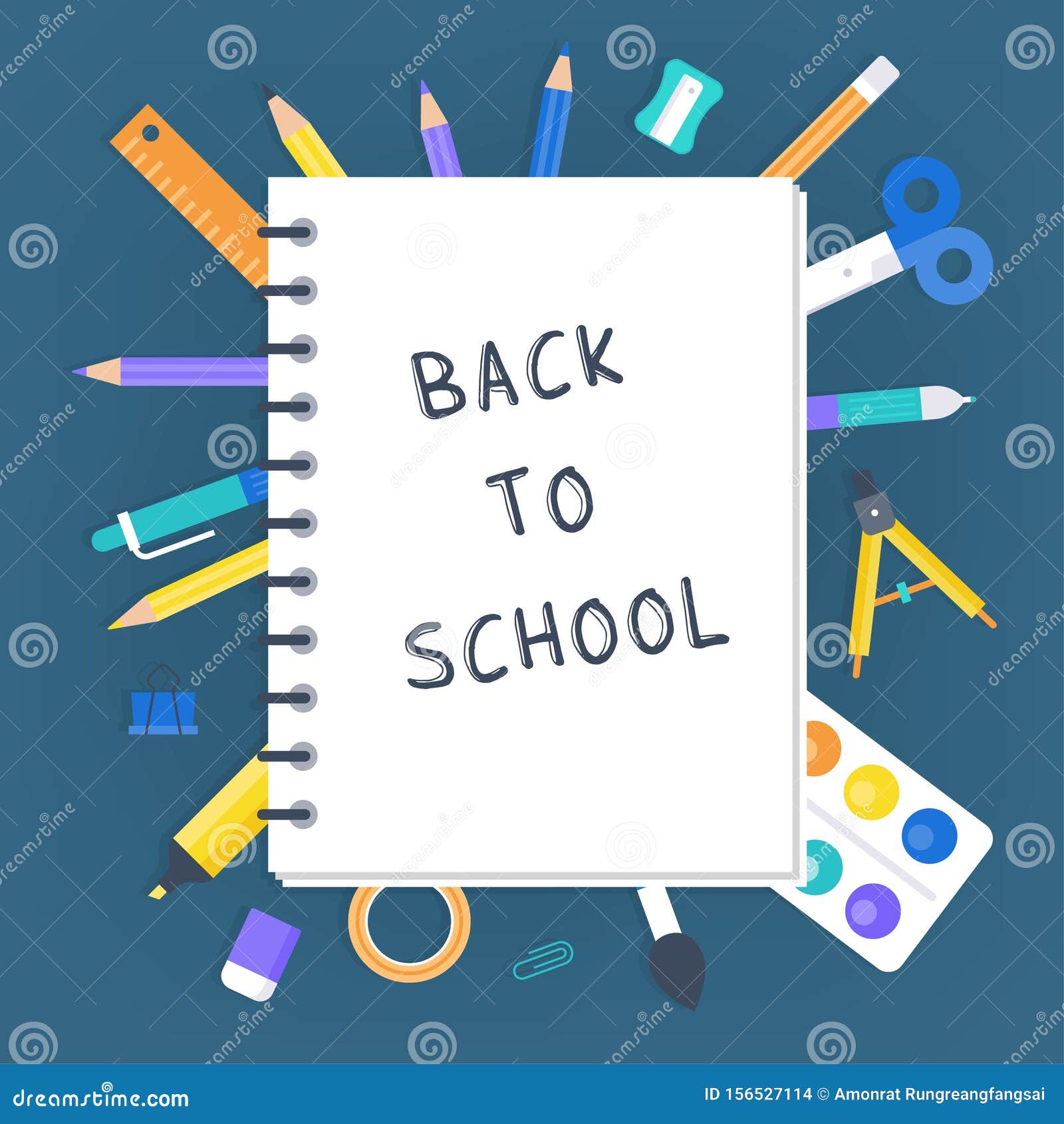 Back To School, Notebook with School Supplies Vector Stock Vector ...