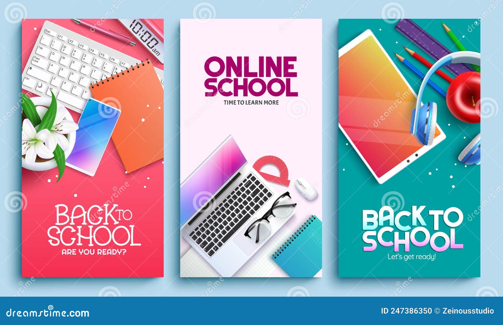 Back To School Online Vector Poster Set Design. Back To School Text ...