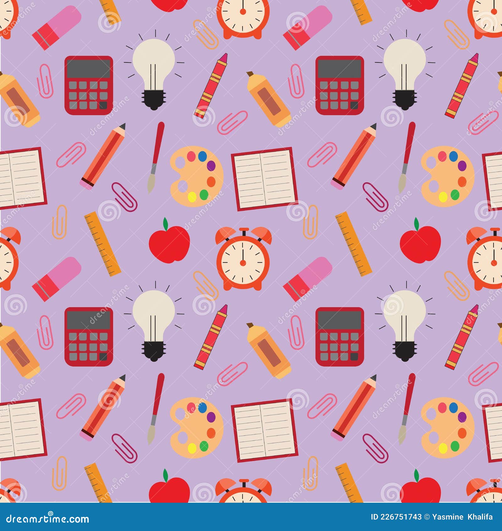 Cute Back To School Seamless Pattern with Notebook and Calculator Stock ...