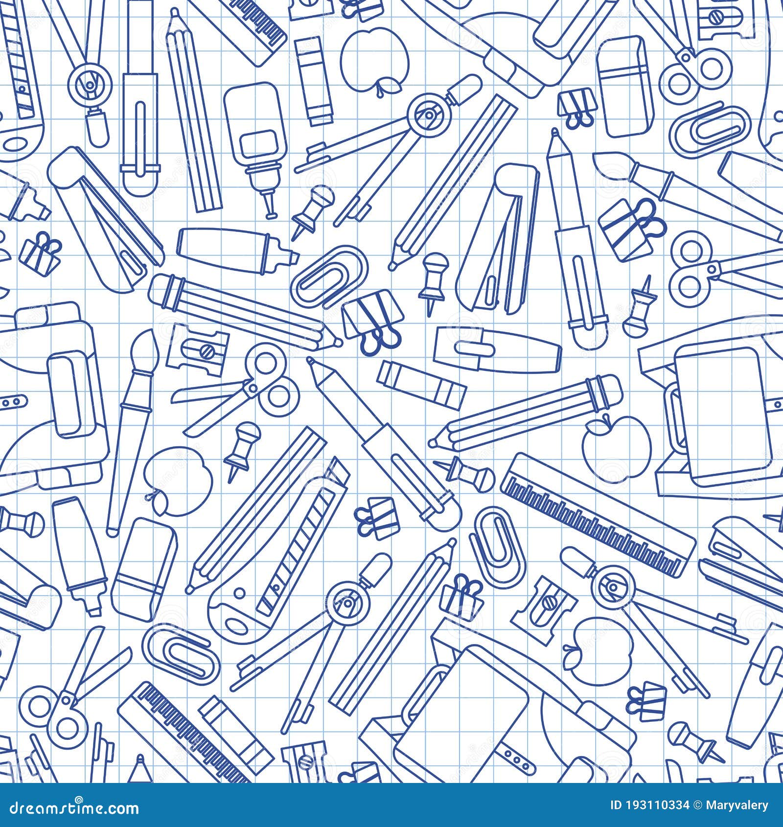 Back To School Pattern Seamless Notebook Sheet. Study Supplies ...