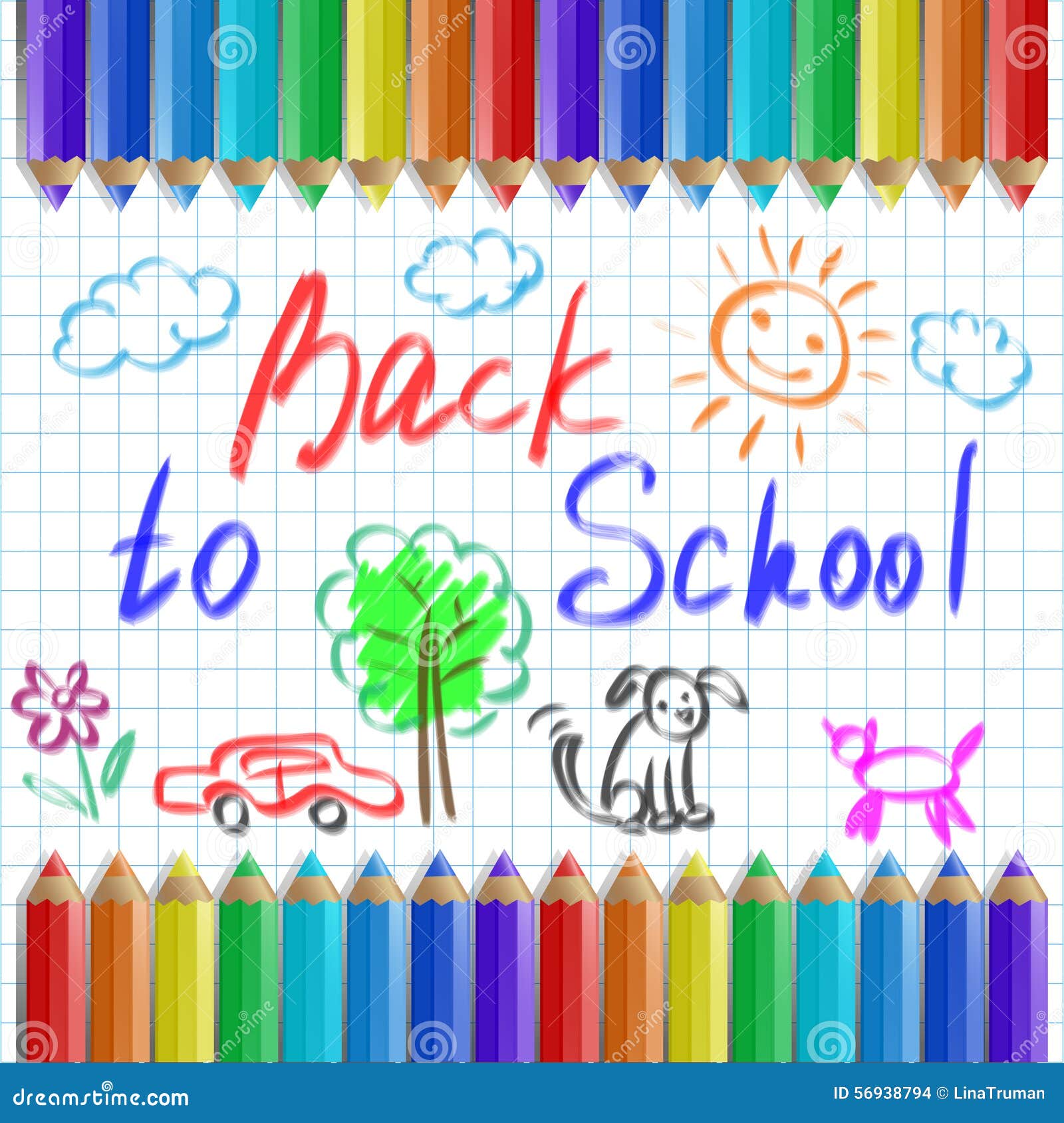 Back To School, Pencils on the Background of a Notebook Page Stock ...