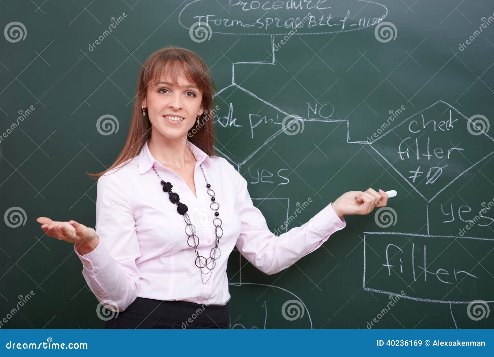 Back To School. Portrait of Teacher with Chalk. Stock Image - Image of ...