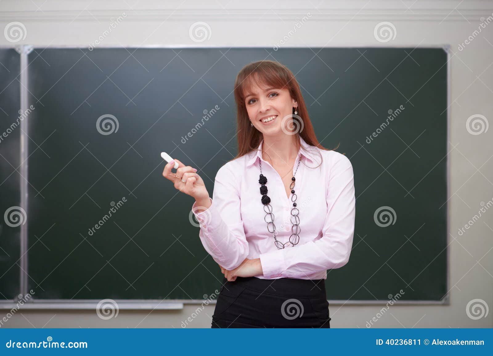 Back To School. Portrait of Teacher with Chalk. Stock Image - Image of ...