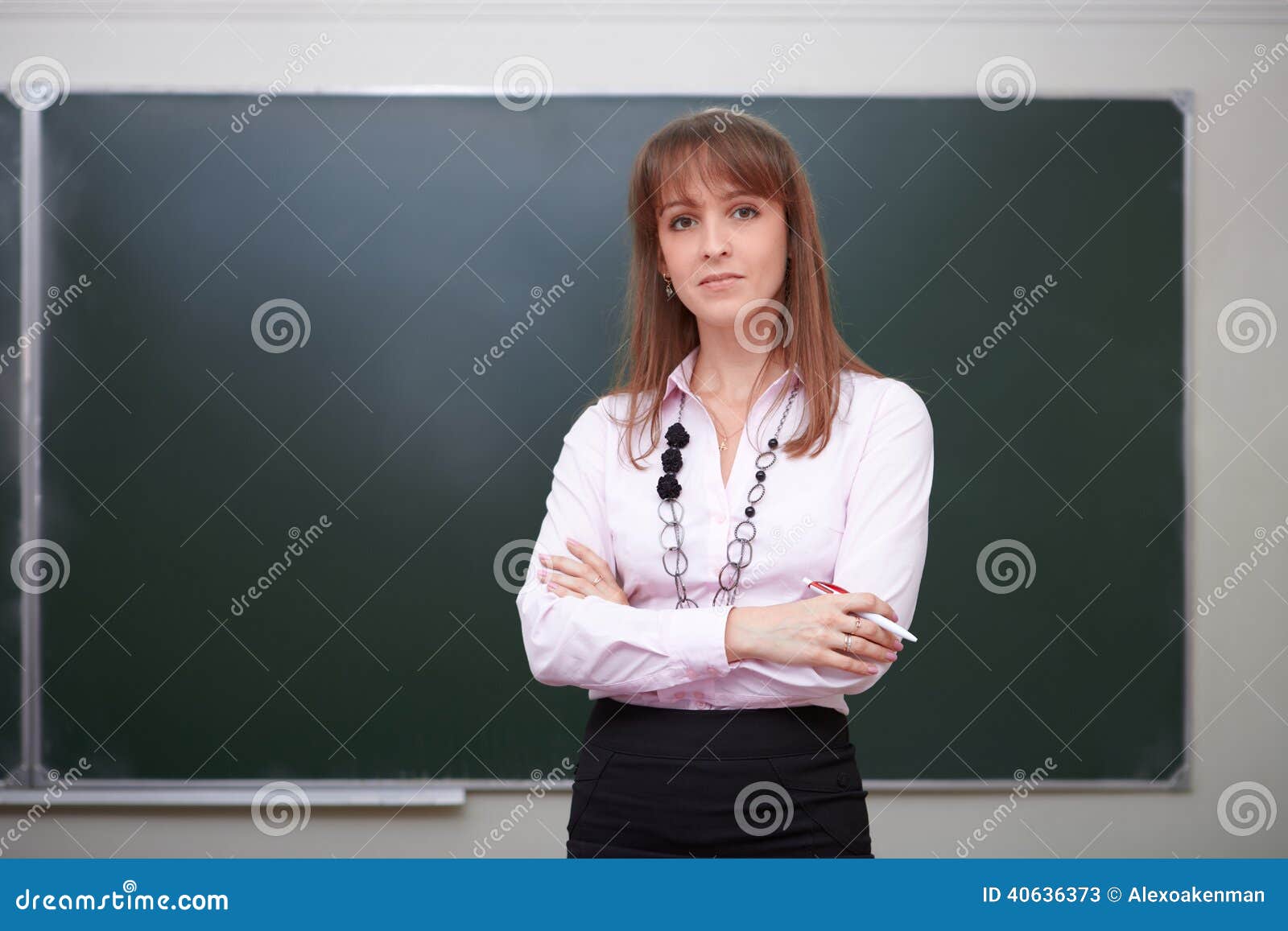 Back To School. Portrait of Teacher with Chalk. Stock Image - Image of ...