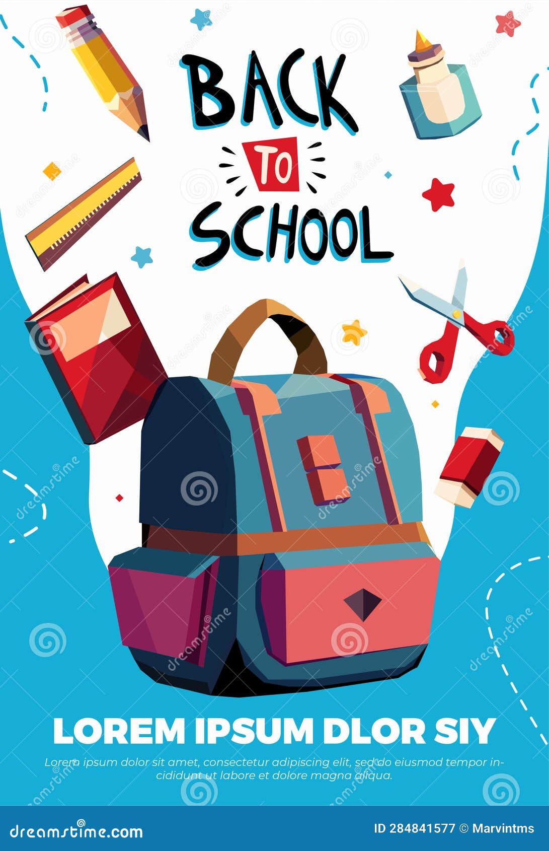 Happy Back To School Poster Backpack Stock Vector - Illustration of ...