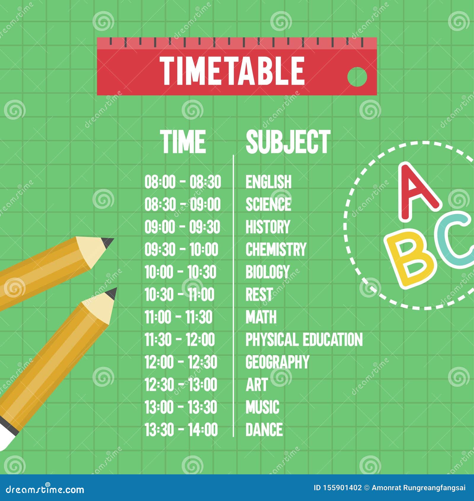 Back To School Poster Template, School Time Table Stock Vector ...