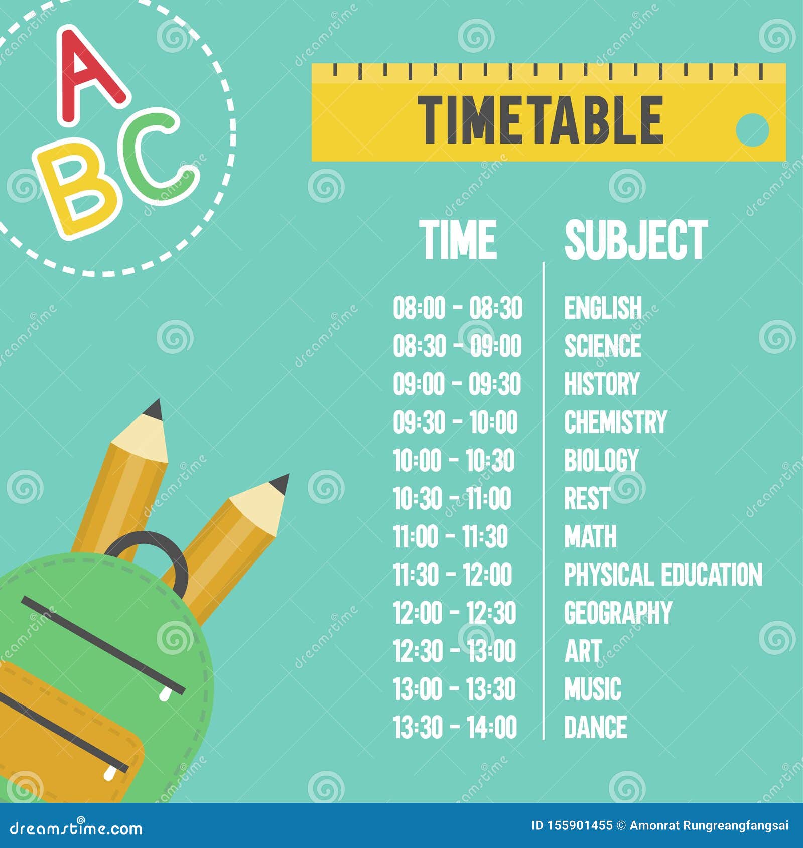 Back To School Poster Template, School Time Table Stock Vector ...