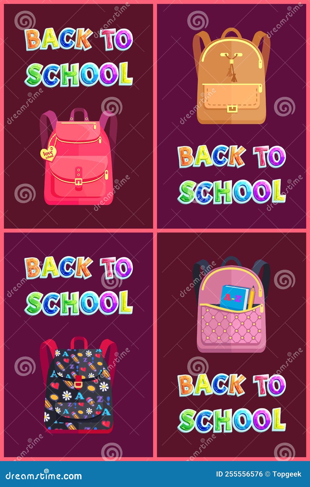 Back To School Posters Set Vector Illustration Stock Vector ...