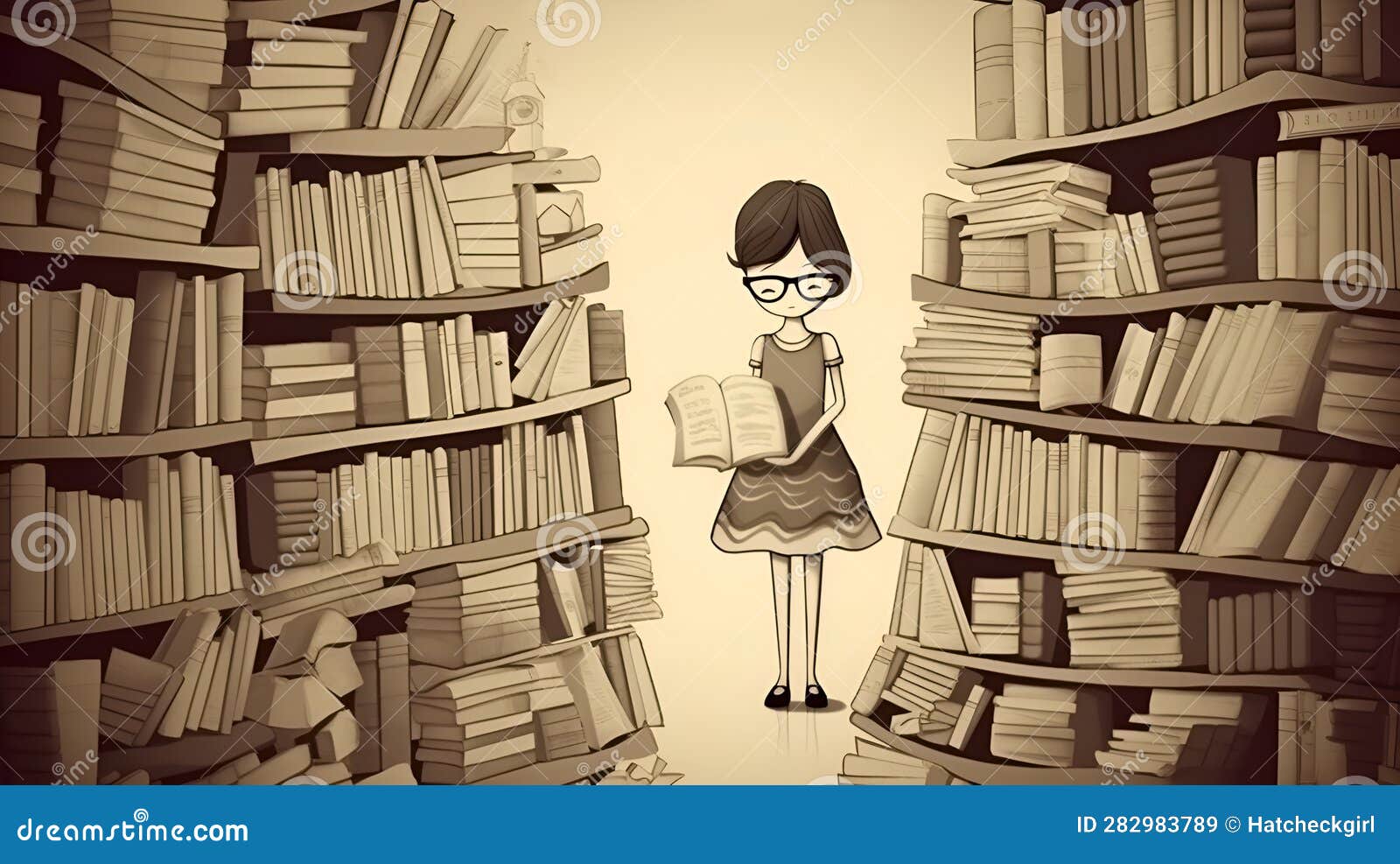 Back To School Reading: Illustration of a Young Reader in a Library ...