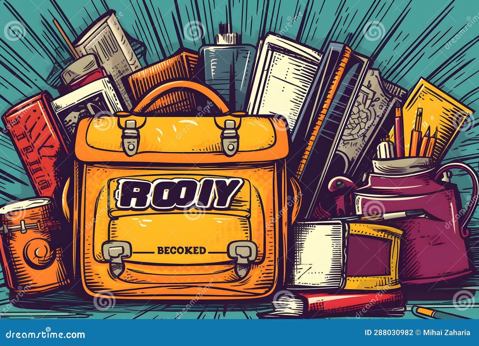 Back To School - Retro Post-card in Pop-art Style, Featuring a Backpack ...